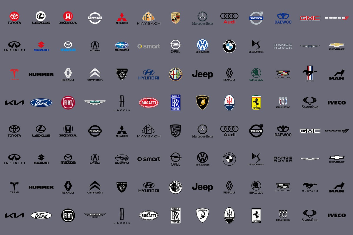52 Car logo brands icon set, an Illustration by MarkoBabii