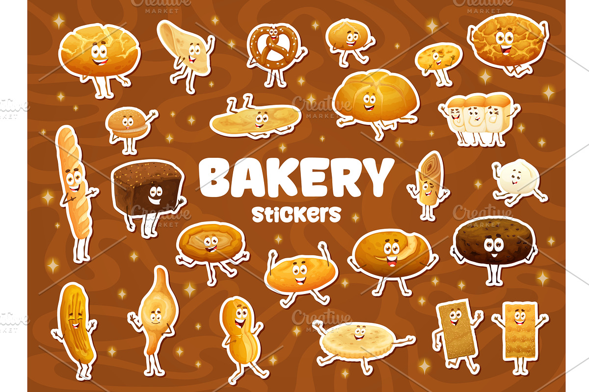 Cartoon bread and bakery characters, a Food Illustration by Vector ...