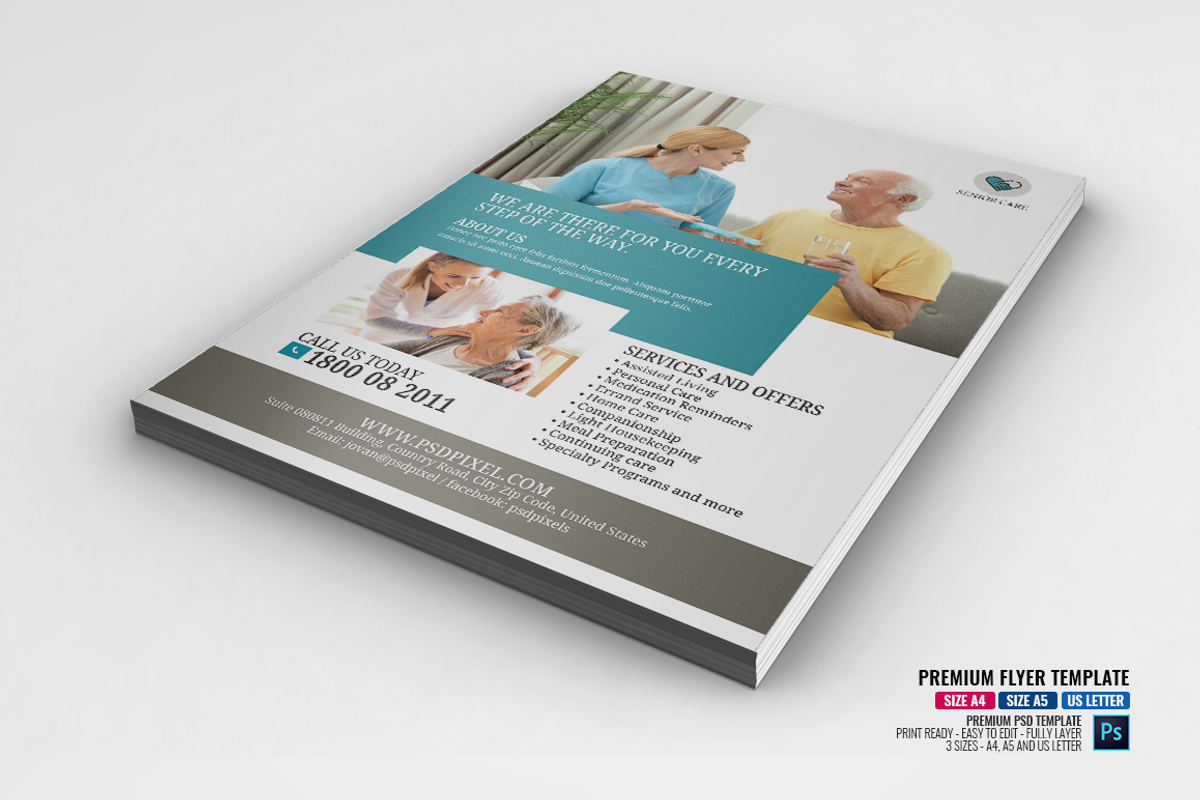Senior and Elderly Care Flyer, a Flyer Template by PSDPixel