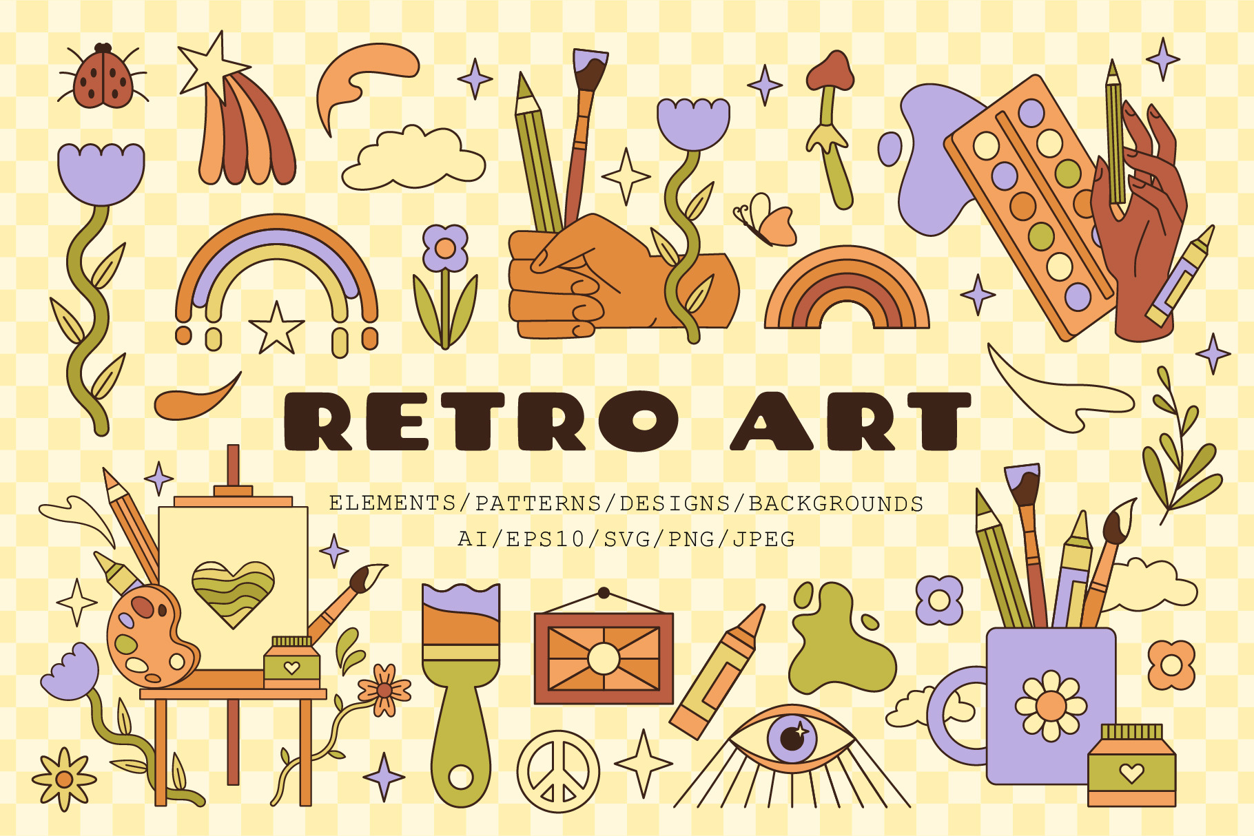 Retro Art | Clipart + patterns, an Illustration by katieromanoff_art ...
