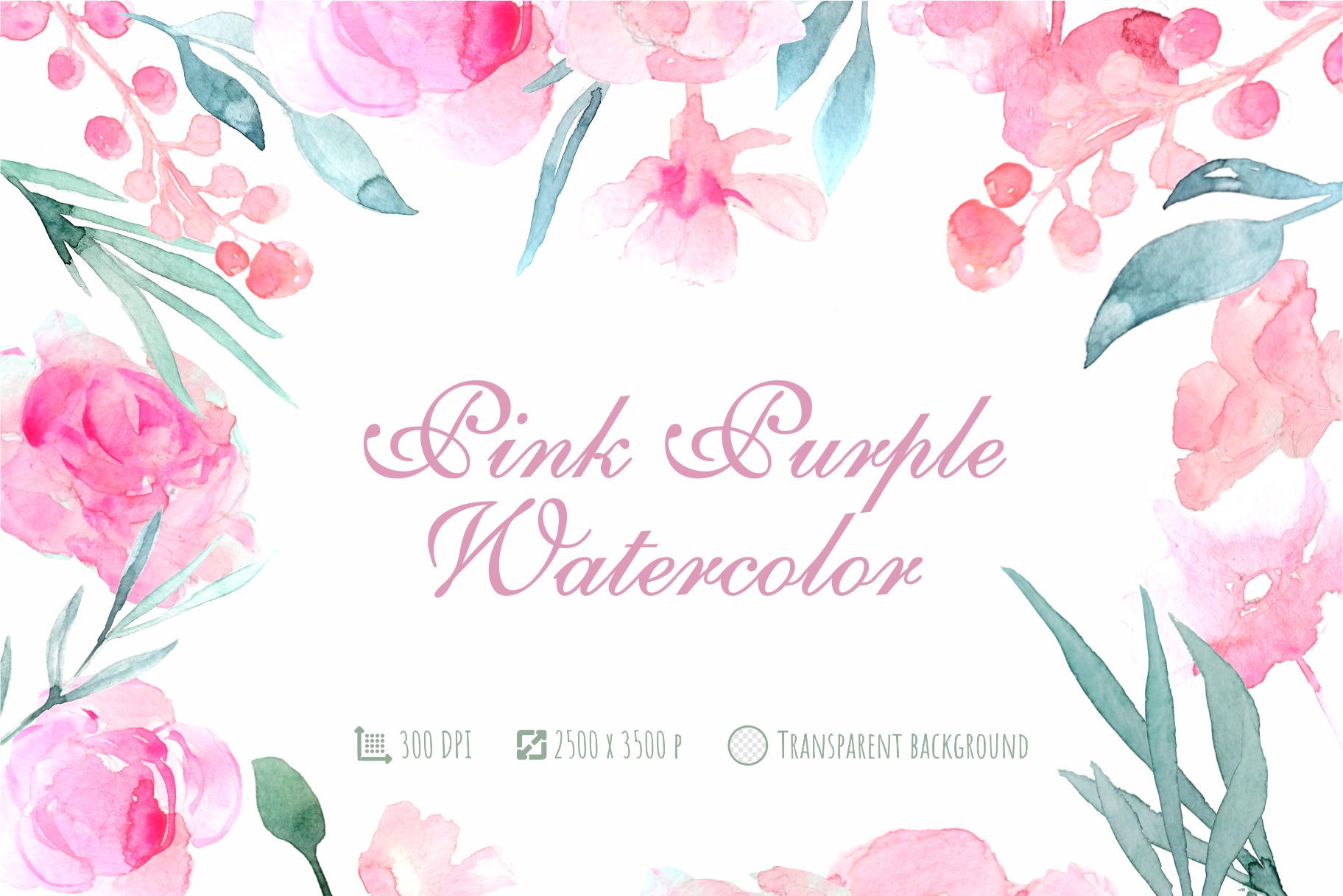 Pink floral watercolor, a Pattern Graphic by uea-design