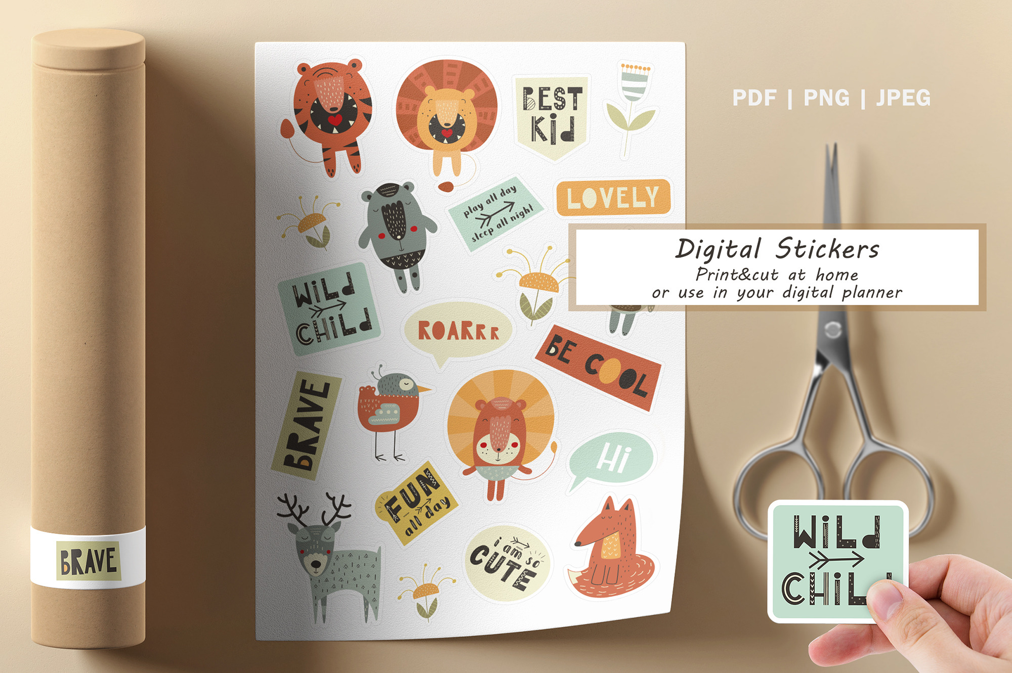 Sticker sheet BOHO Woodland Animals, an Animal Illustration by Nursery Art