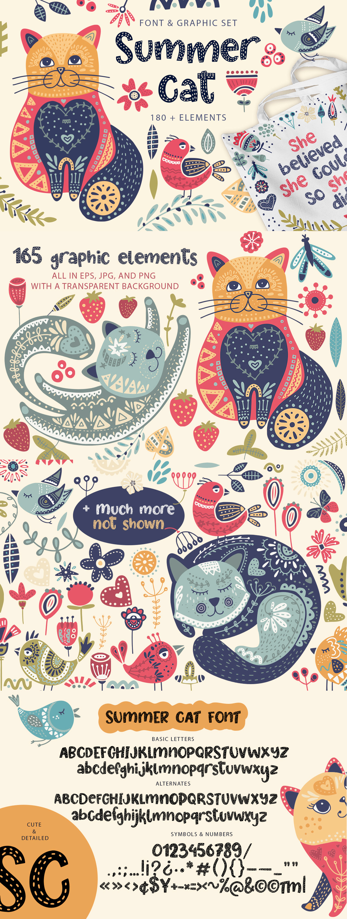 Summer cat. Font + graphics., an Animal Illustration by Red Ink