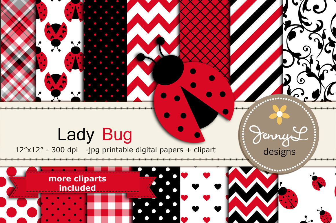 Lady Bug Digital Paper and Clipart, a Pattern Graphic by JennyL Designs