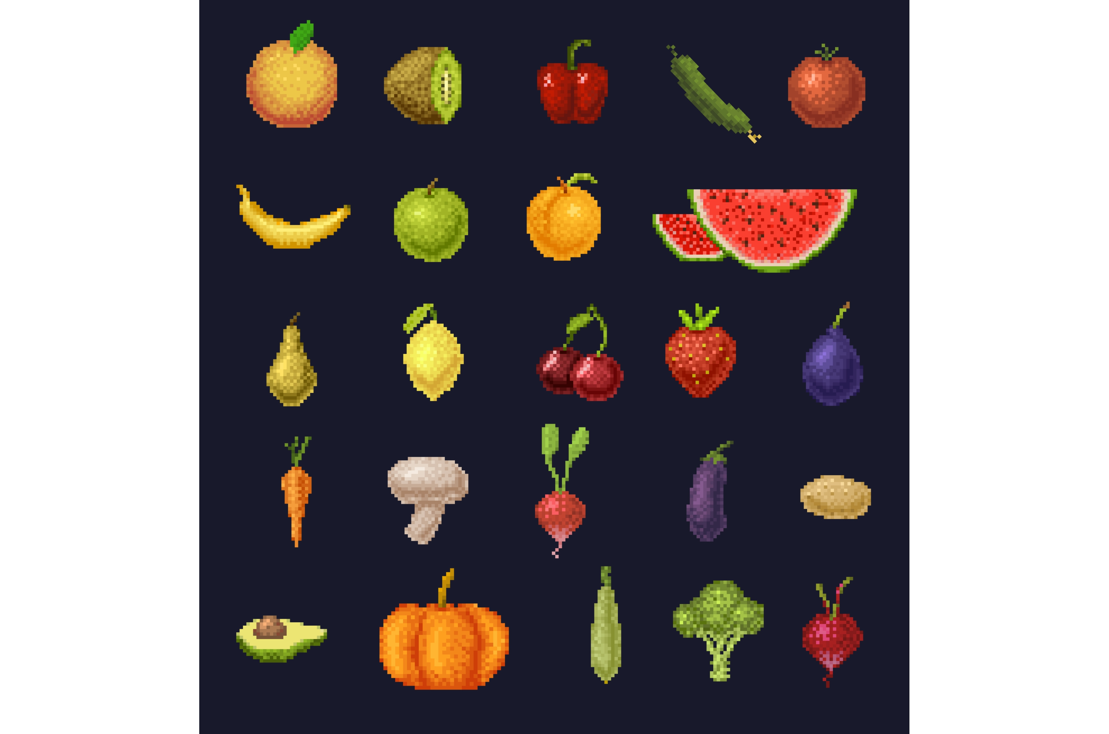 8 bit pixel art fruits, berries | Food Illustrations ~ Creative Market