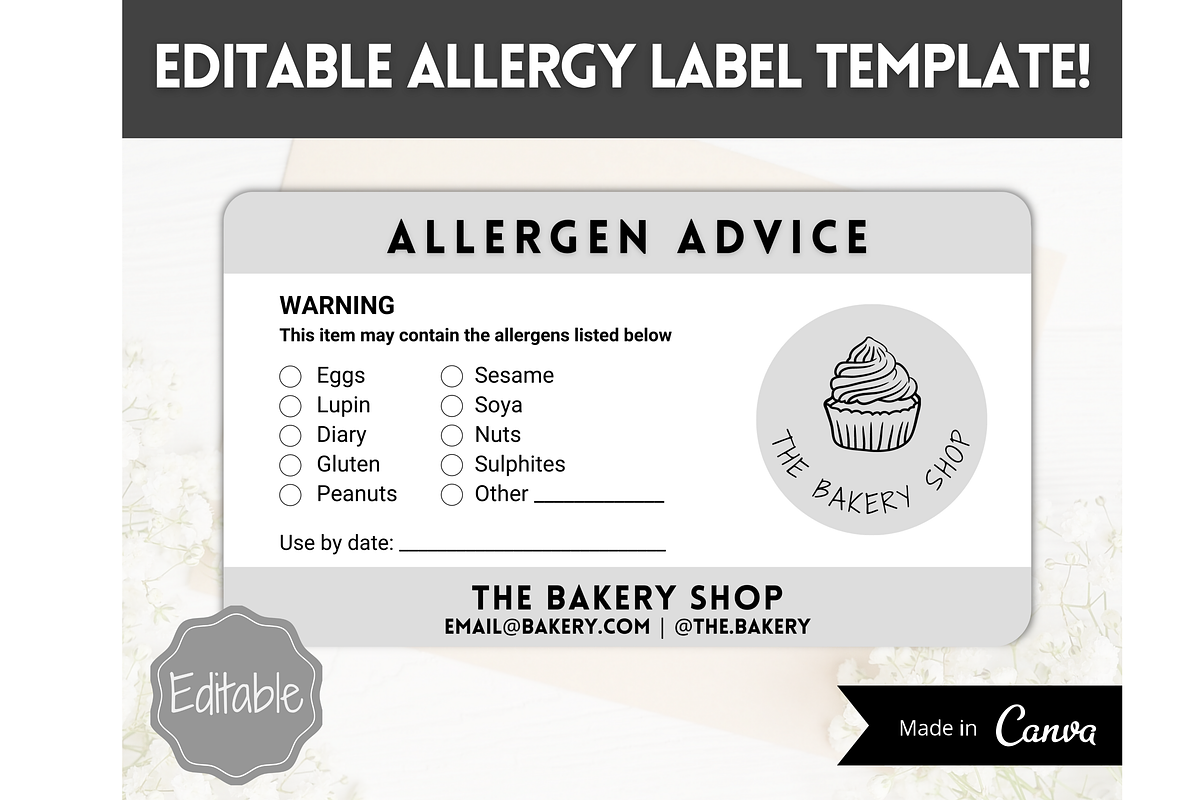 EDITABLE Food Allergy Label Template