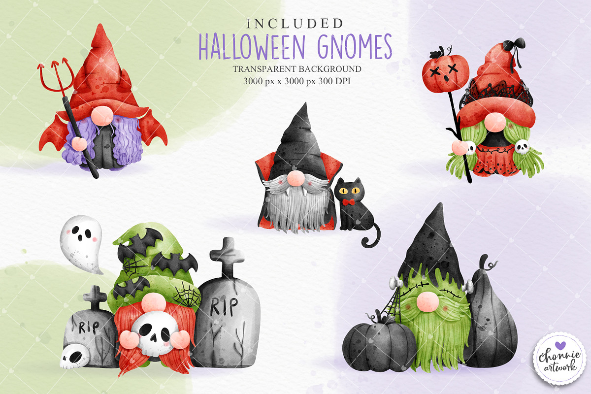 Halloween gnome clipart, an Illustration by Chonnieartwork