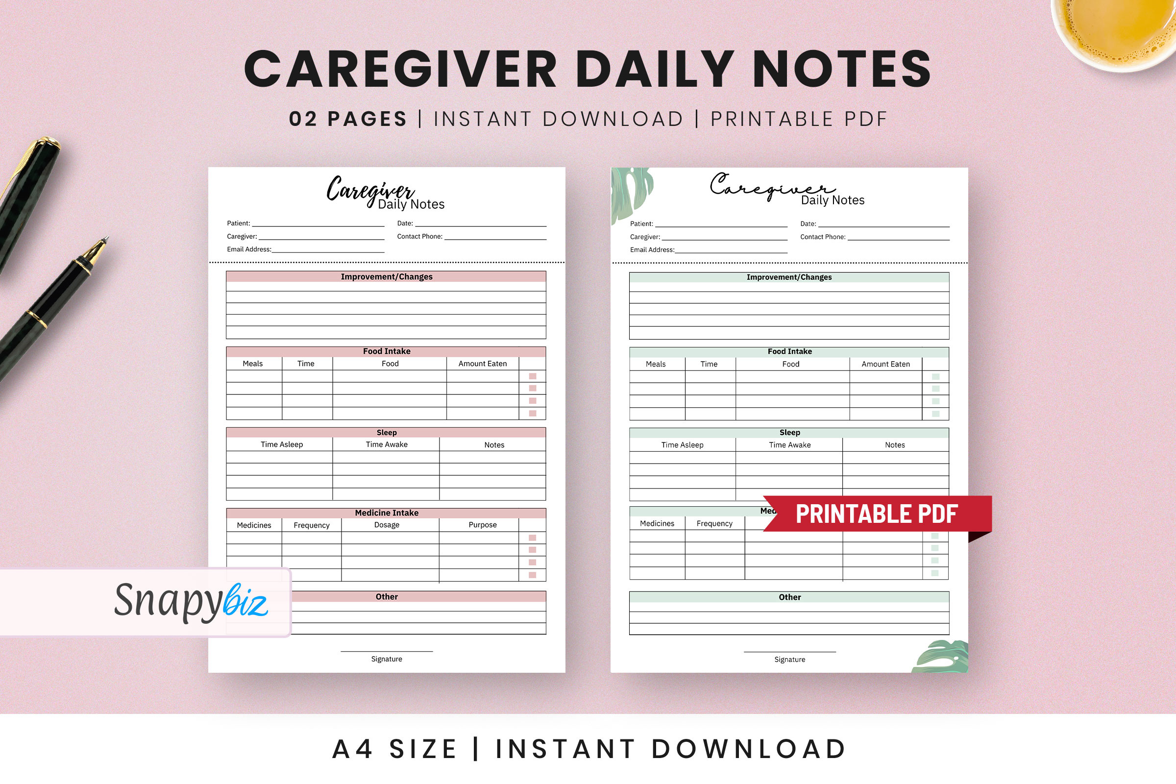 Printable Caregiver Forms PDF | Creative Market