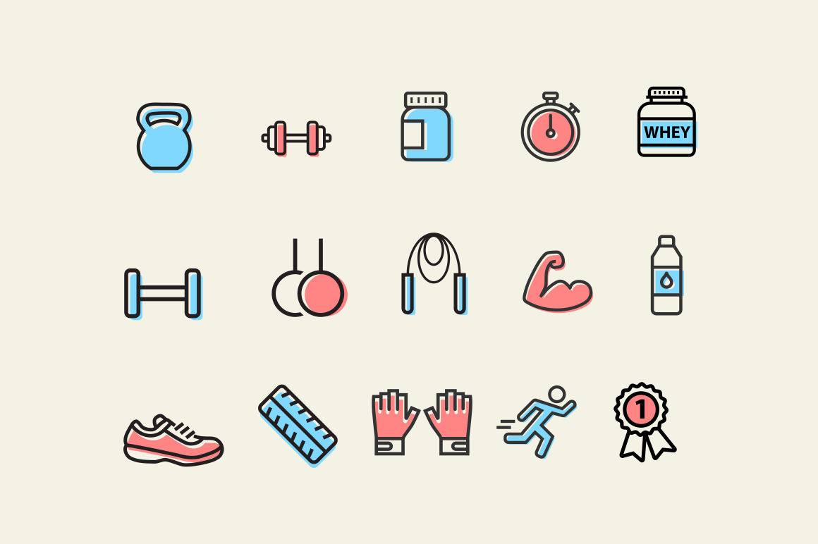 15 Exercise and Muscle Icons, an Icon by Creative VIP