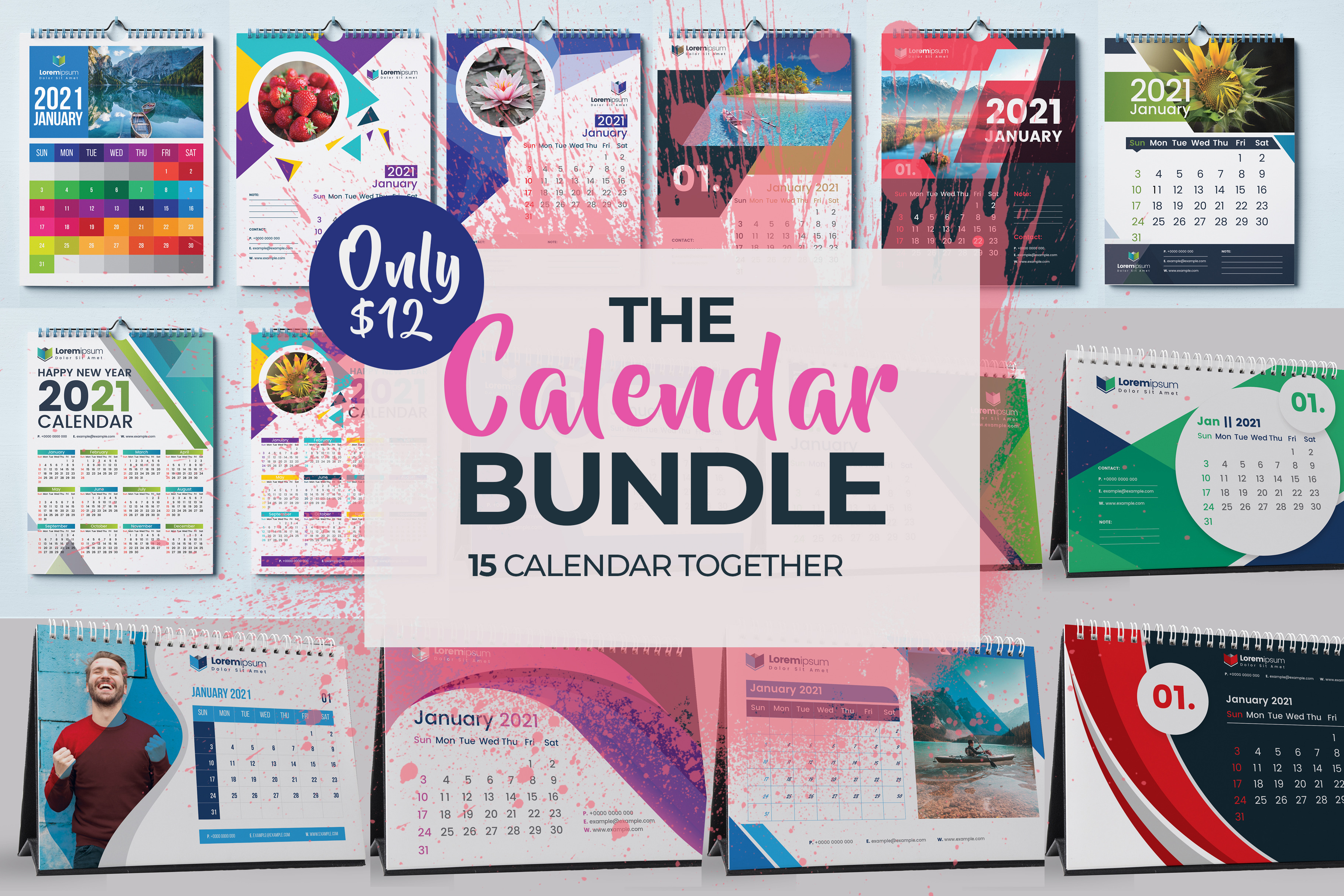 15 Calendar Bundle- Year 2021, a Stationery Template by Cristal Pioneer
