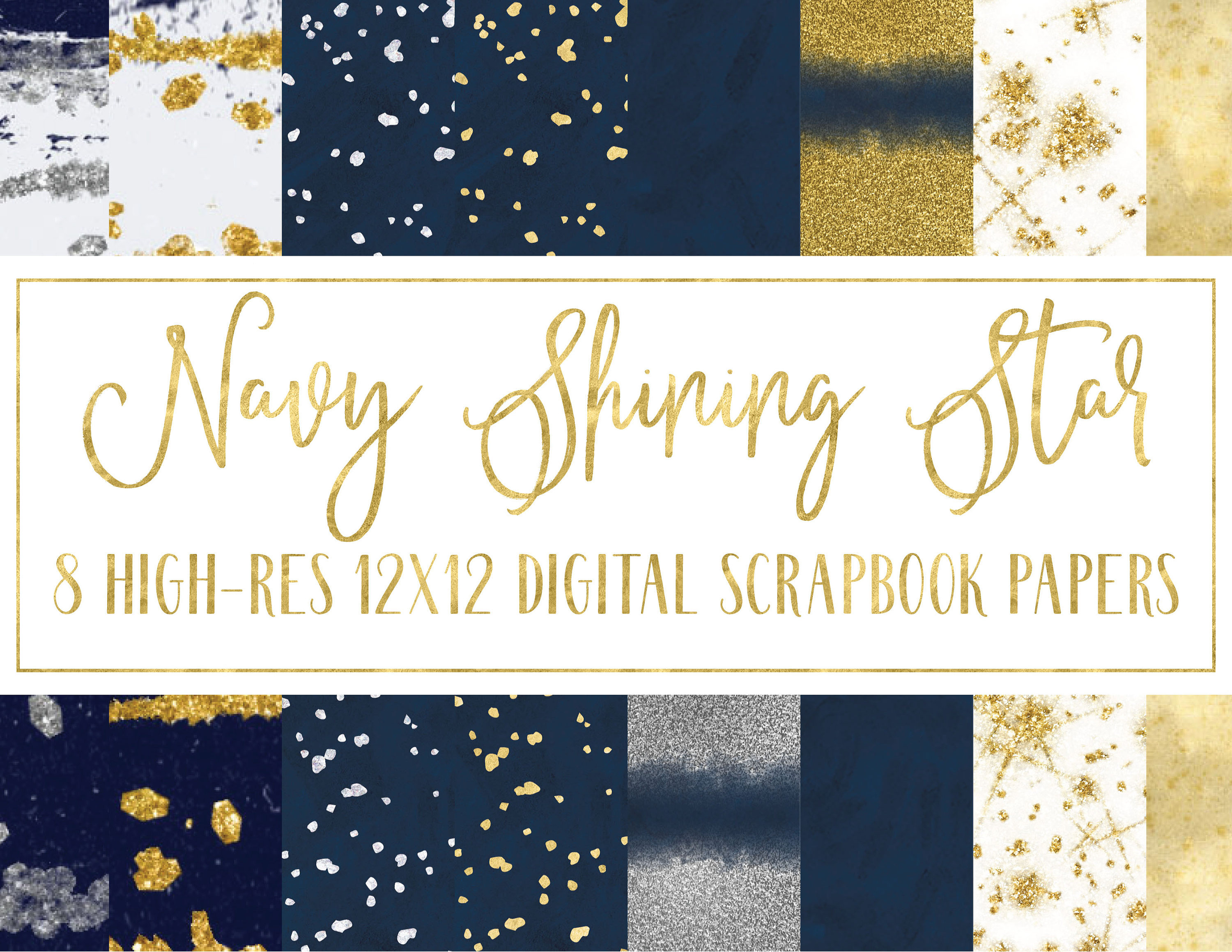 Navy Star digital papers, a Pattern Graphic by The Pretty Pixel