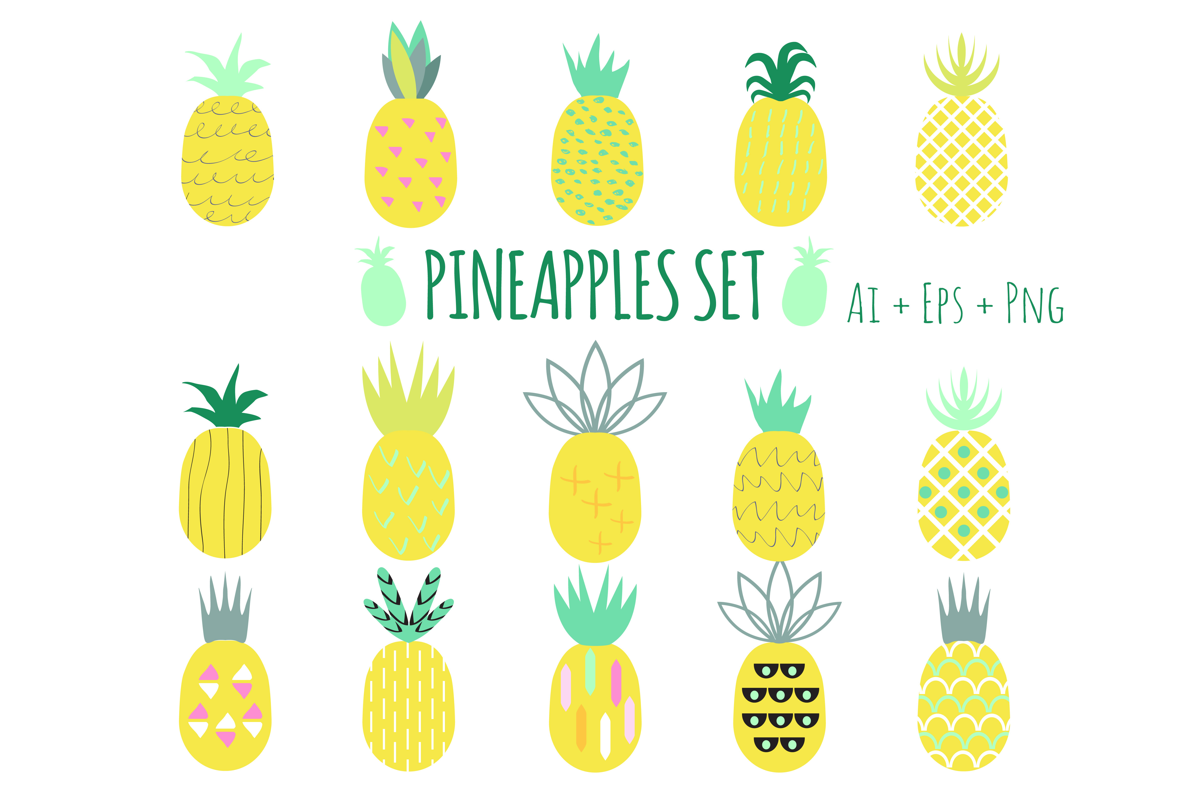 Creative Pineapples Set Vector, a Decorative Illustration by Annakristal
