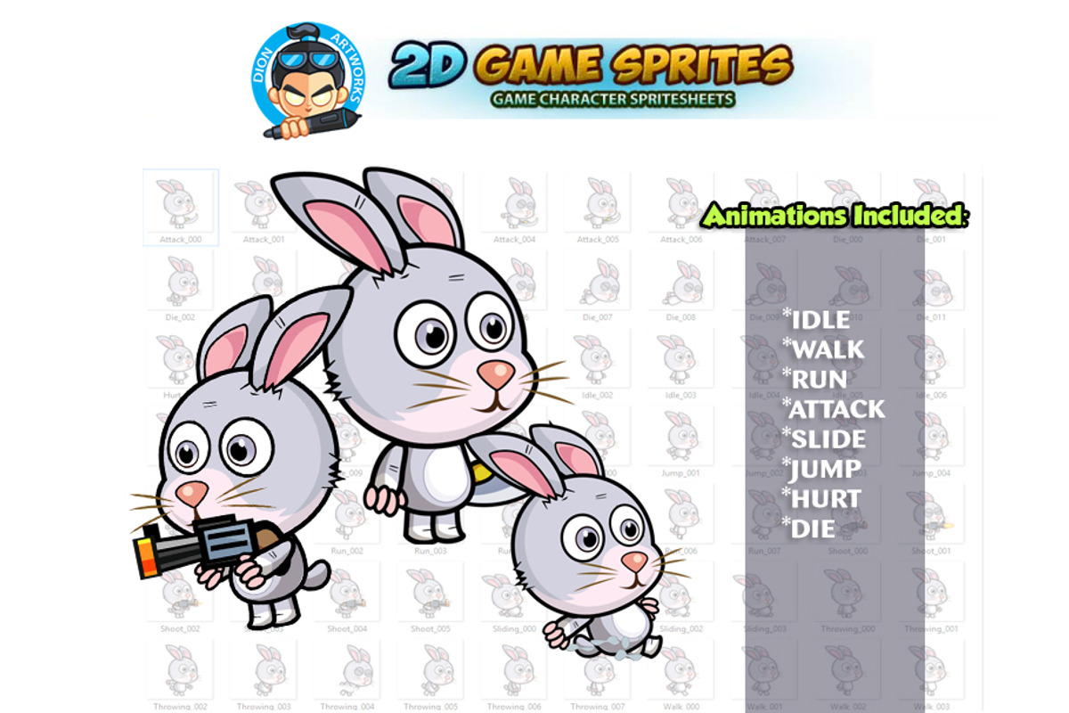 Rabbit 2D Game Sprites, an Animal Illustration by DionArtworks