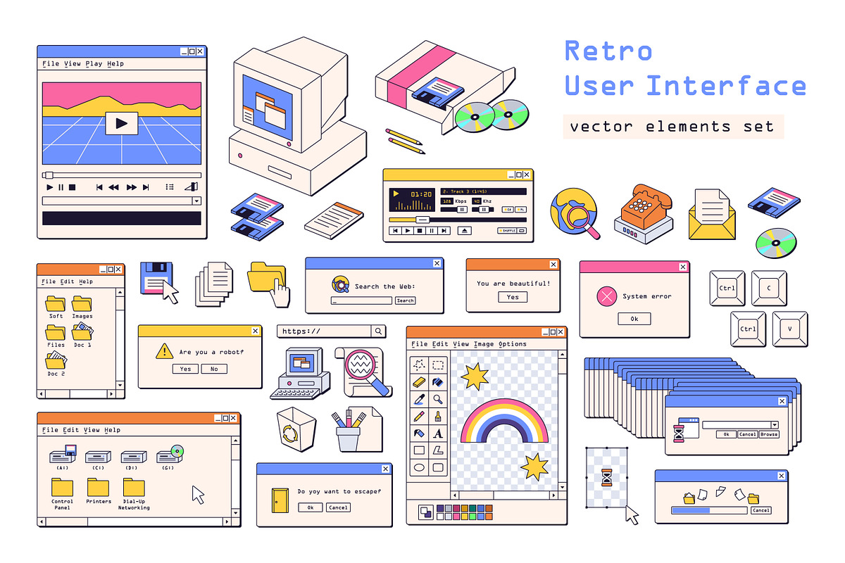 Retro vaporwave interface elements, an Illustration by Good Studio