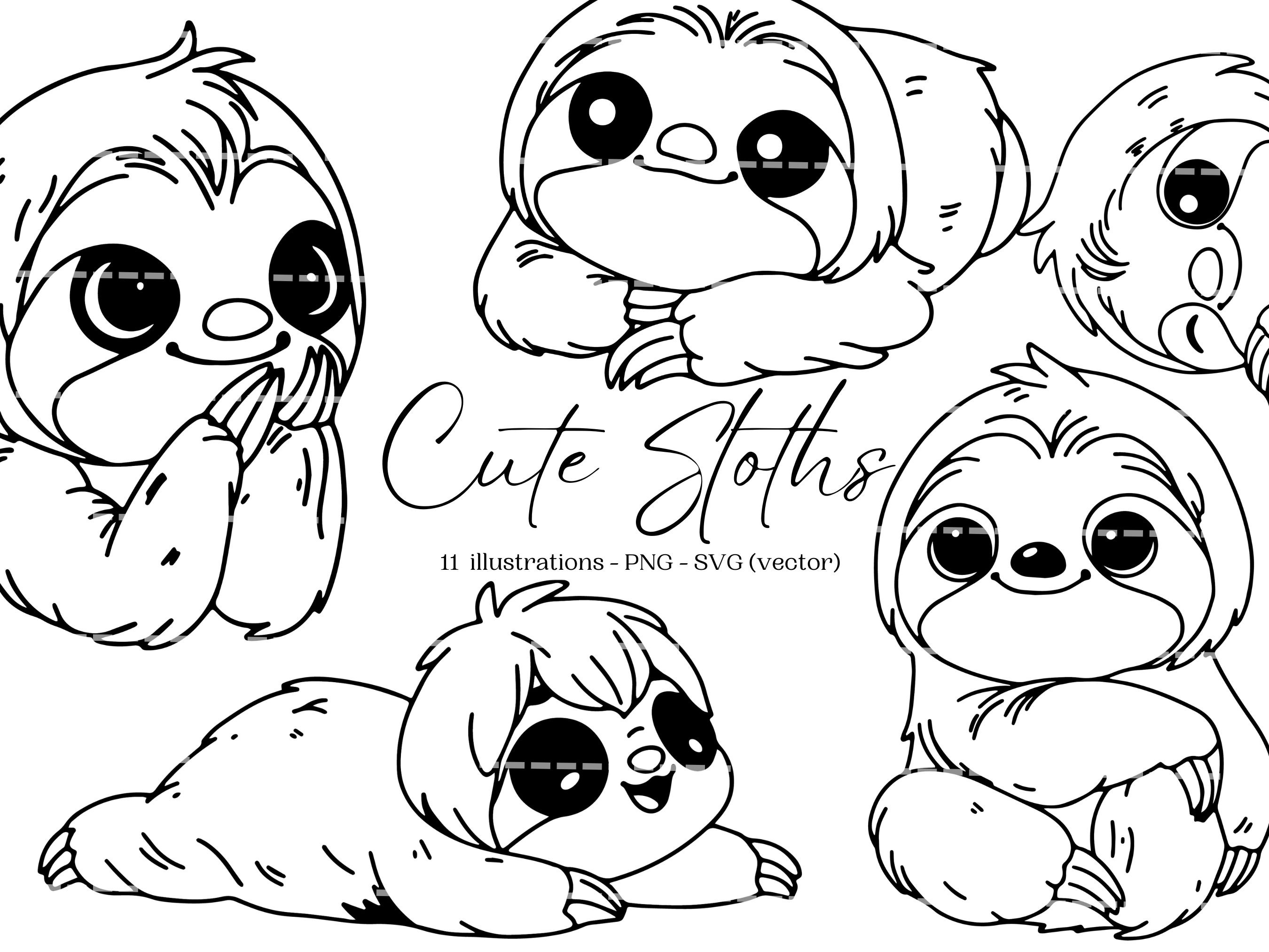 Sloth Digital Stamps PNG and Vector, an Animal Illustration by Little ...