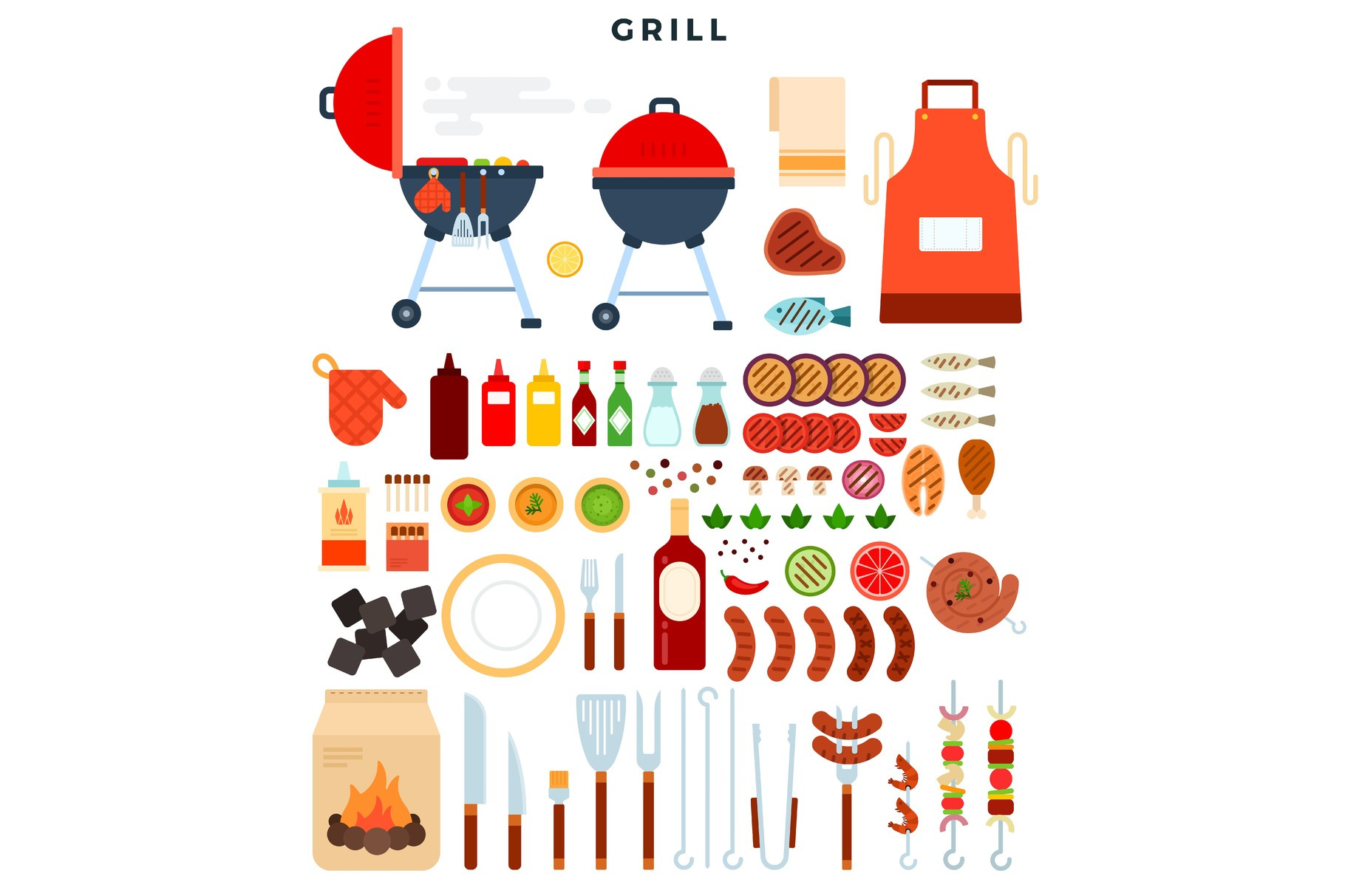 All for grill, big set of elements, a Food Illustration by Mountain ...