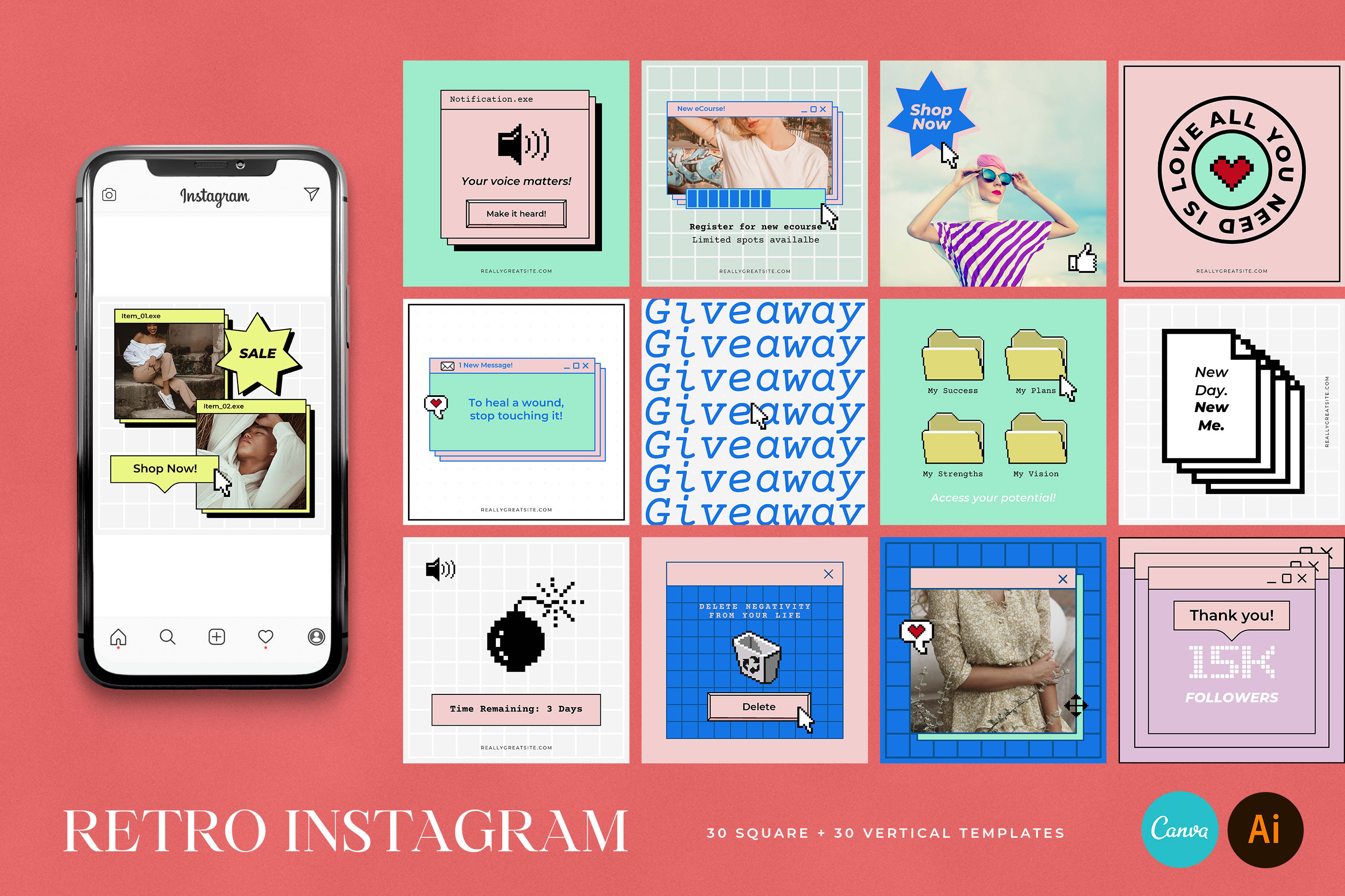 Retro Computer Instagram Templates, a Social Media Template by AndrewPixel