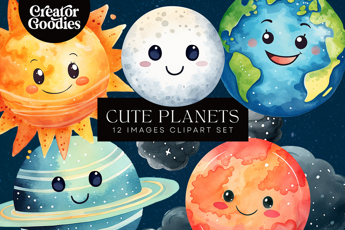 Cute Planets Illustration Clipart | Creative Market