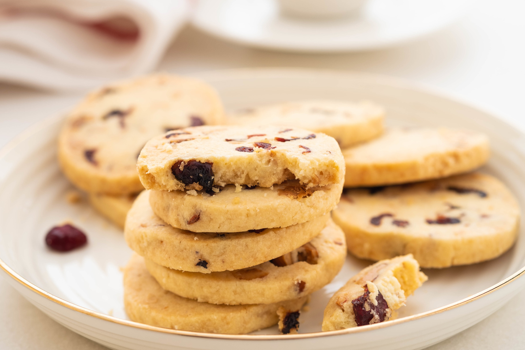 Christmas round cookies with walnuts featuring cranberry, dessert, and ...