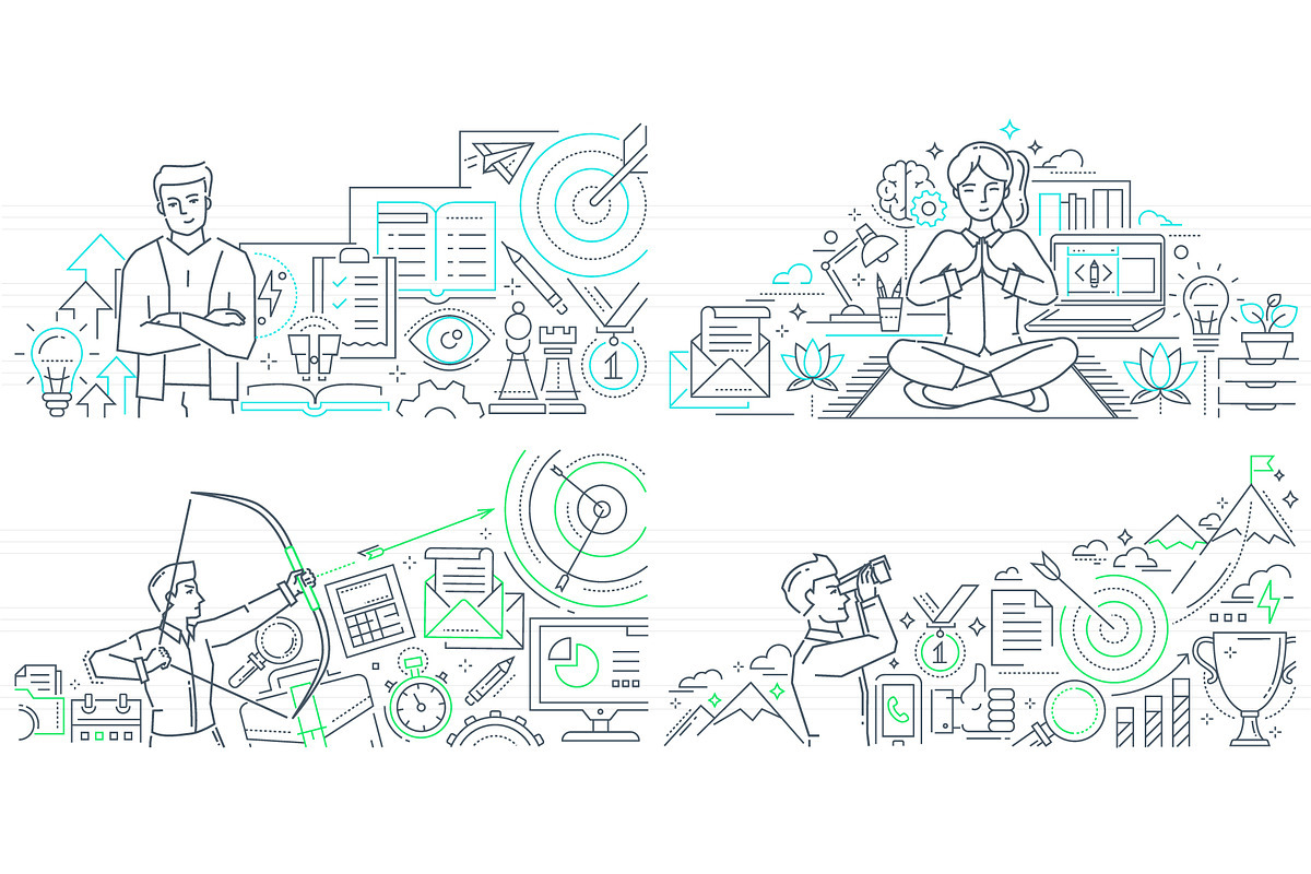 Self Development Line Illustrations, a Wearable Device Mockup by Boyko ...