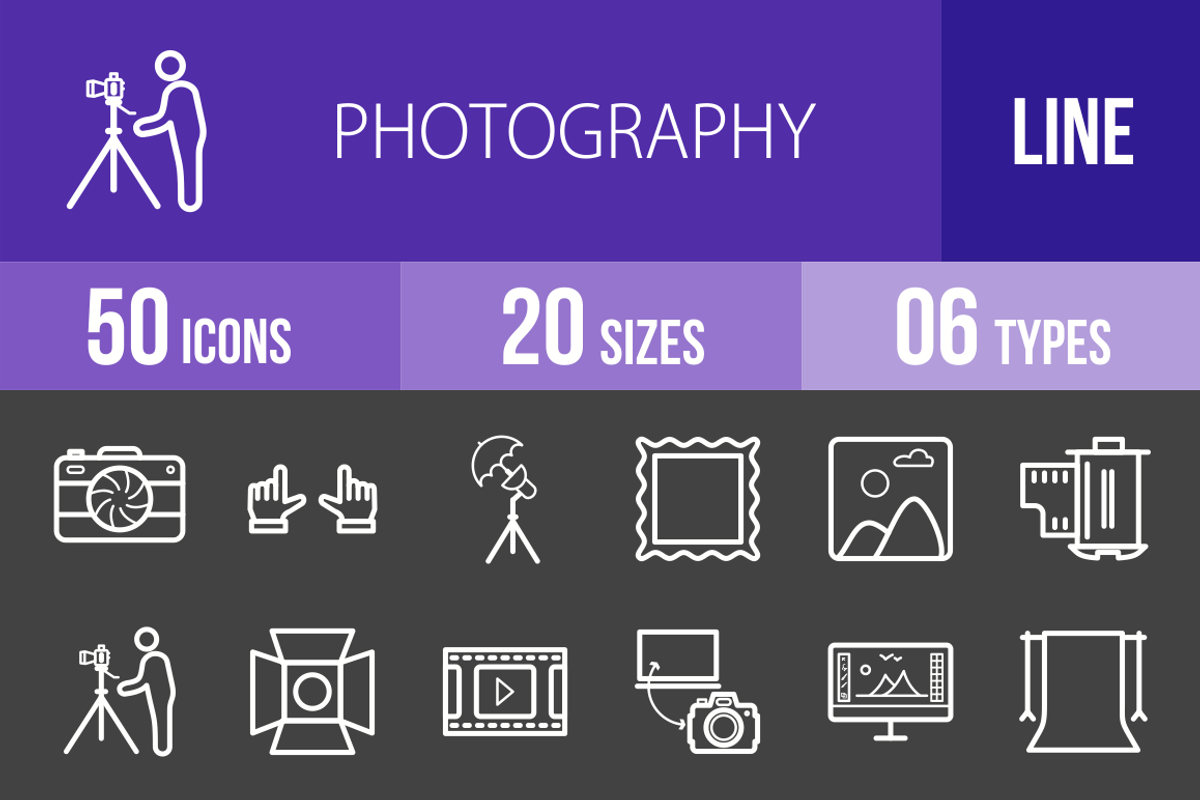 50 Photography Line Inverted Icons, an Outline Icon by IconBunny