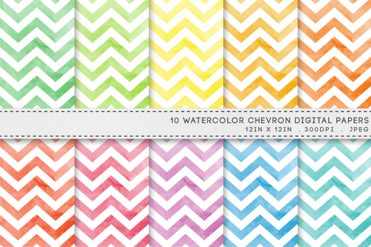 Watercolor Chevron Digital Paper, a Pattern Graphic by AzmariDigitals