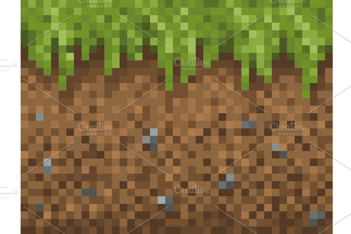 Pixel grass, ground blocks pattern, a Texture Illustration by Vector ...