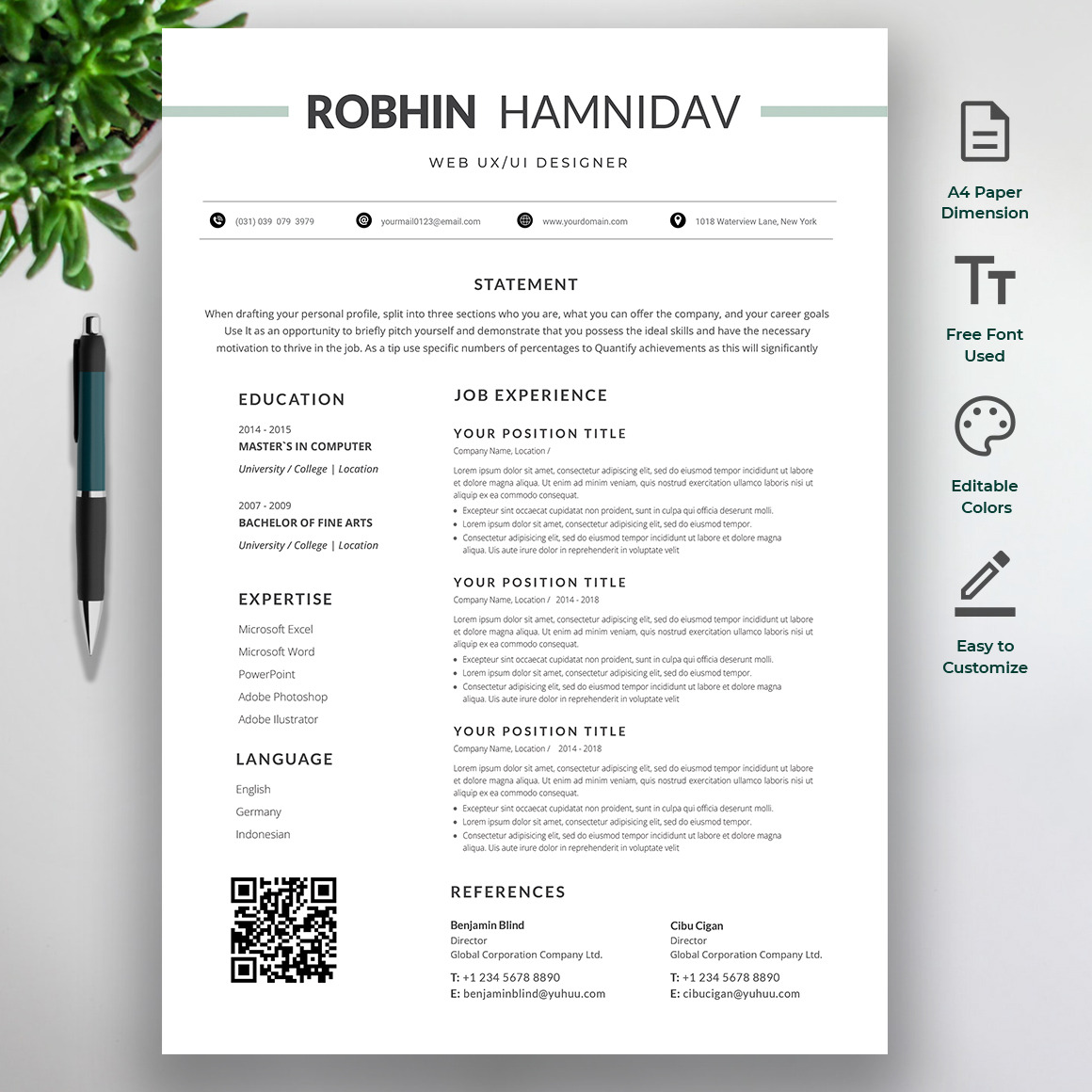 Simple Elegant Resume / CV, a Resume Template by ResumeFabs | Creative ...
