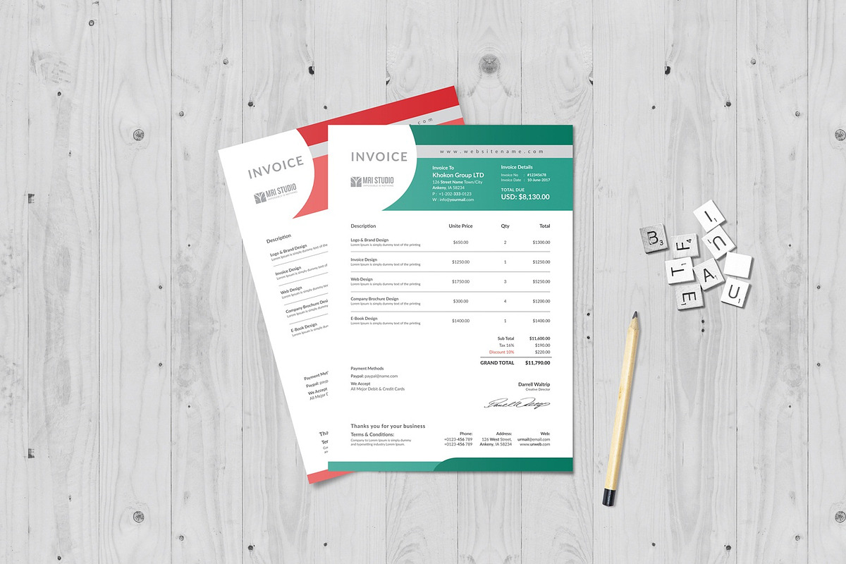 Stylish Invoice Template, a Stationery Template by MRI STUDIO