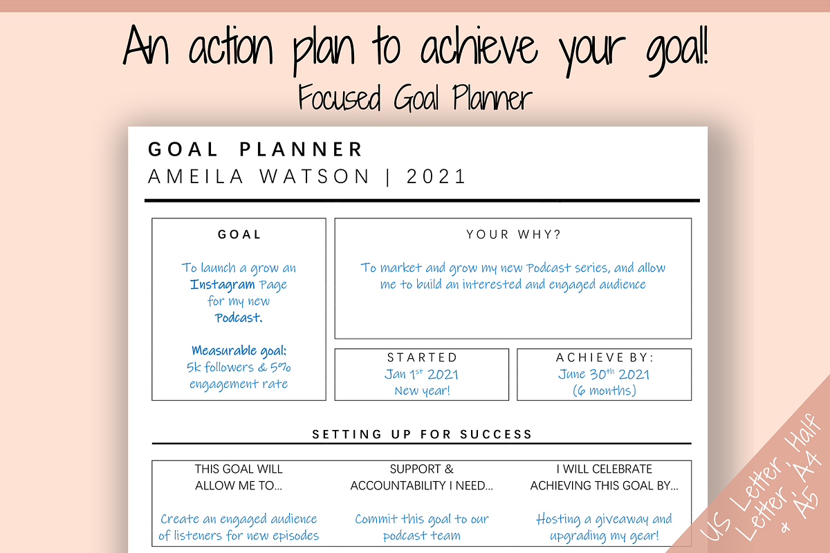 Editable Goal Planner Template Bundle