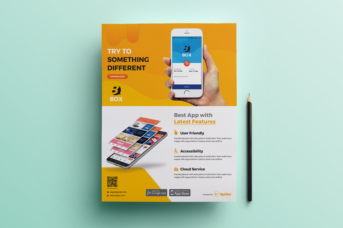 Mobile App Promotion Flyer, a Flyer Template by Orcshape Studio