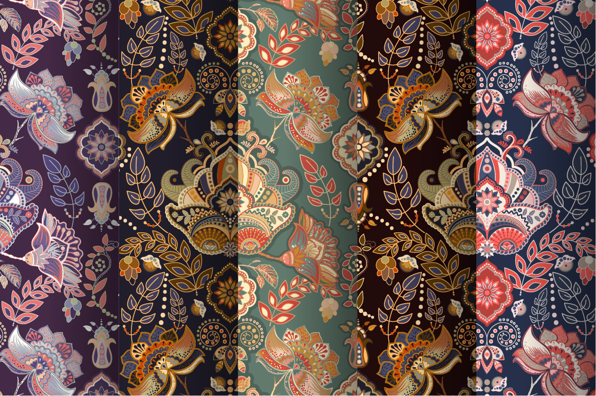 5 Vintage Paisley Patterns, a Pattern Graphic by Sunny_Lion