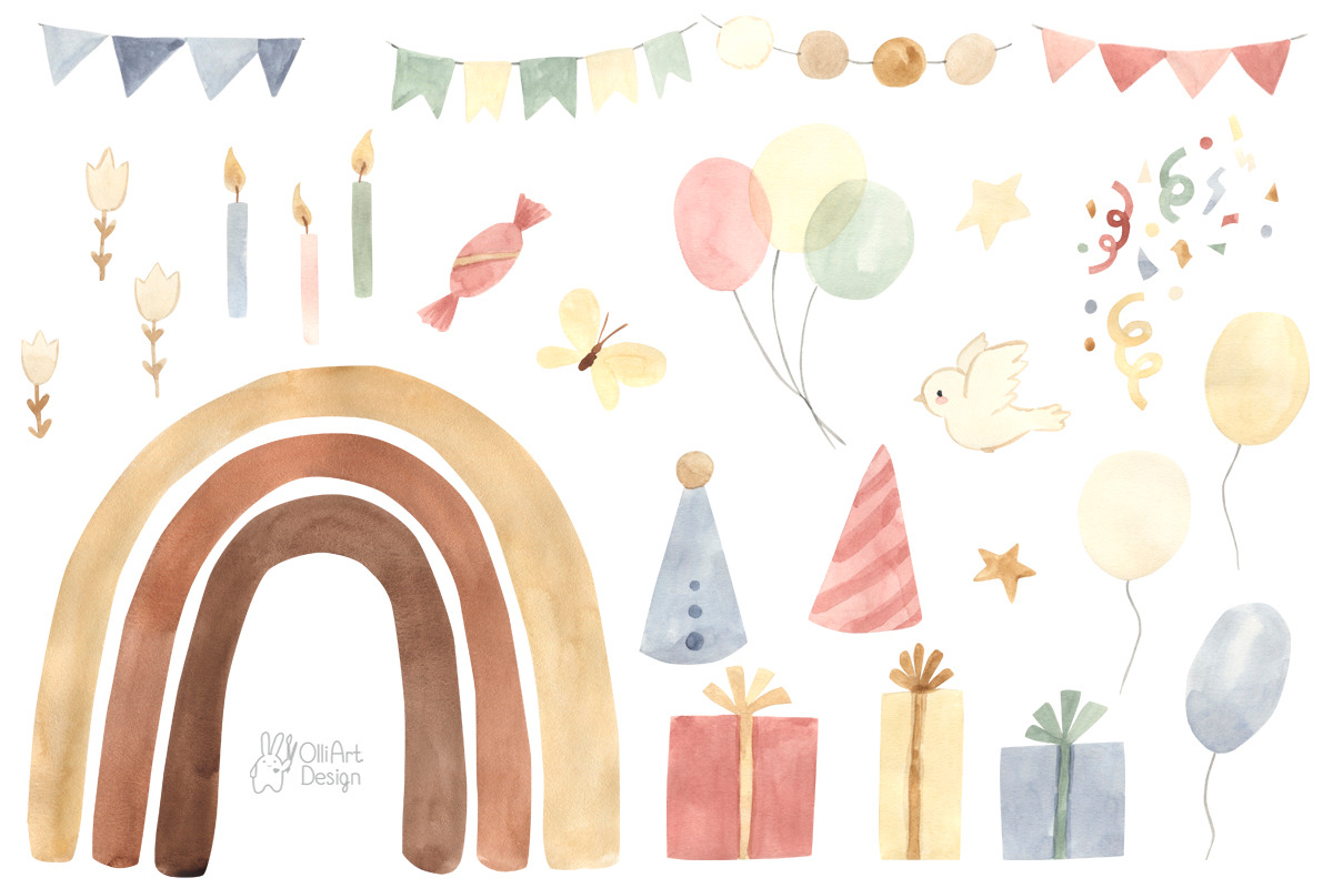 Birthday party watercolor clipart