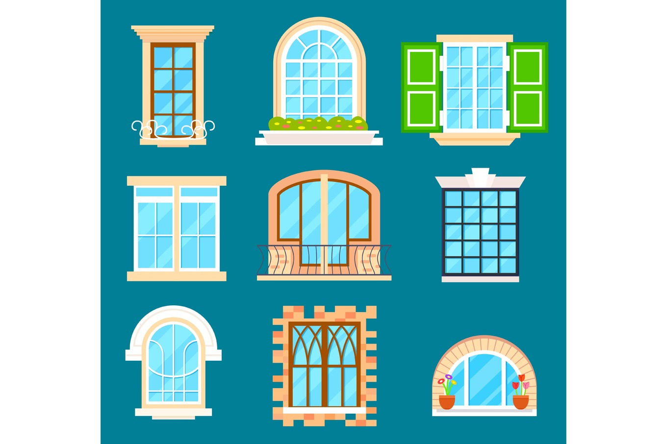 Detailed window set isolated vector, an Object Graphic by studioworkstock