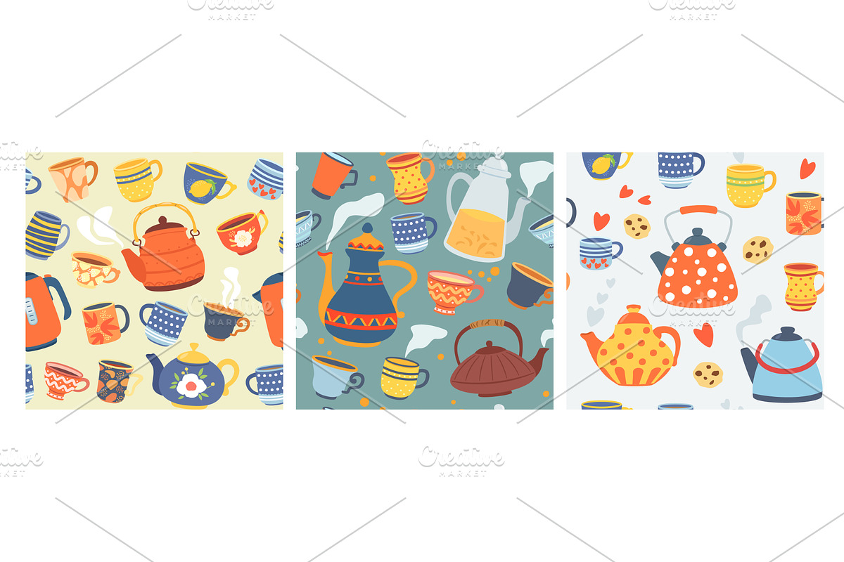 Teapots and cups pattern. Vintage, a Background Graphic by winwin.art
