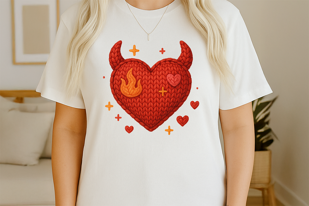 Faux Crochet Devil Heart PNG Cute Evil