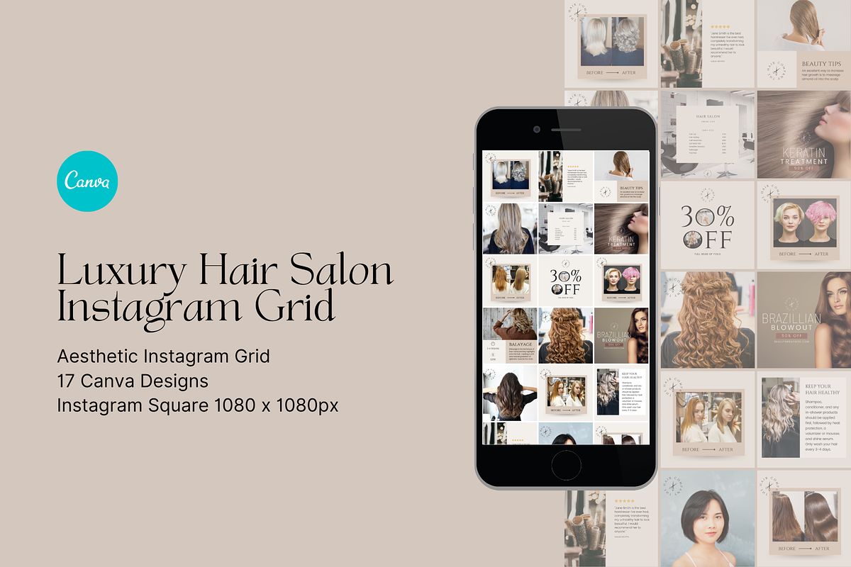 Luxury Hair Salon Instagram Grid, a Social Media Template by Sincerely ...