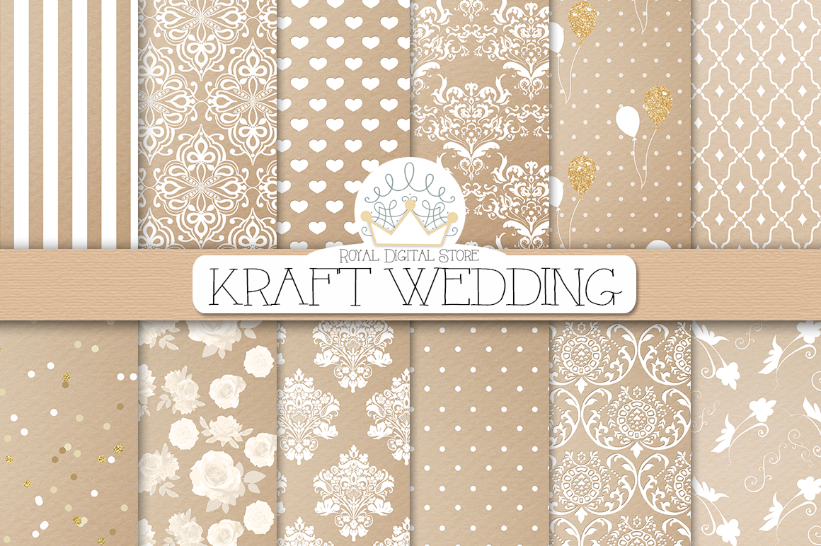 KRAFT WEDDING digital paper, a Pattern Graphic by Royal Digital Store