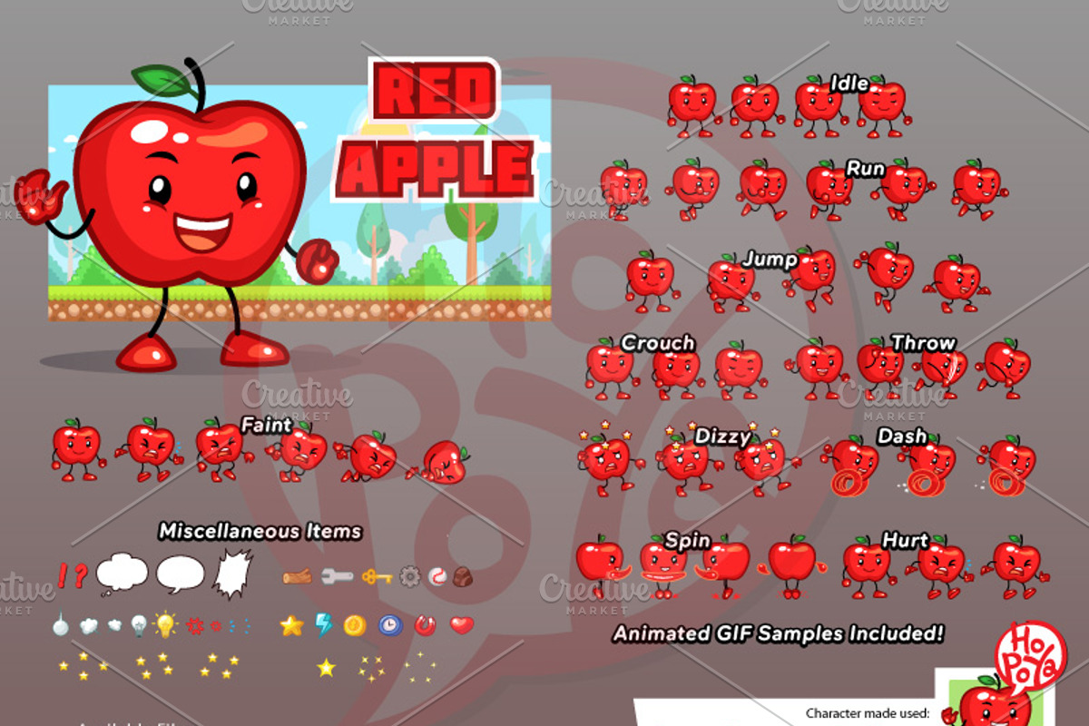 Red Apple Game Sprites, an Illustration by mikailain