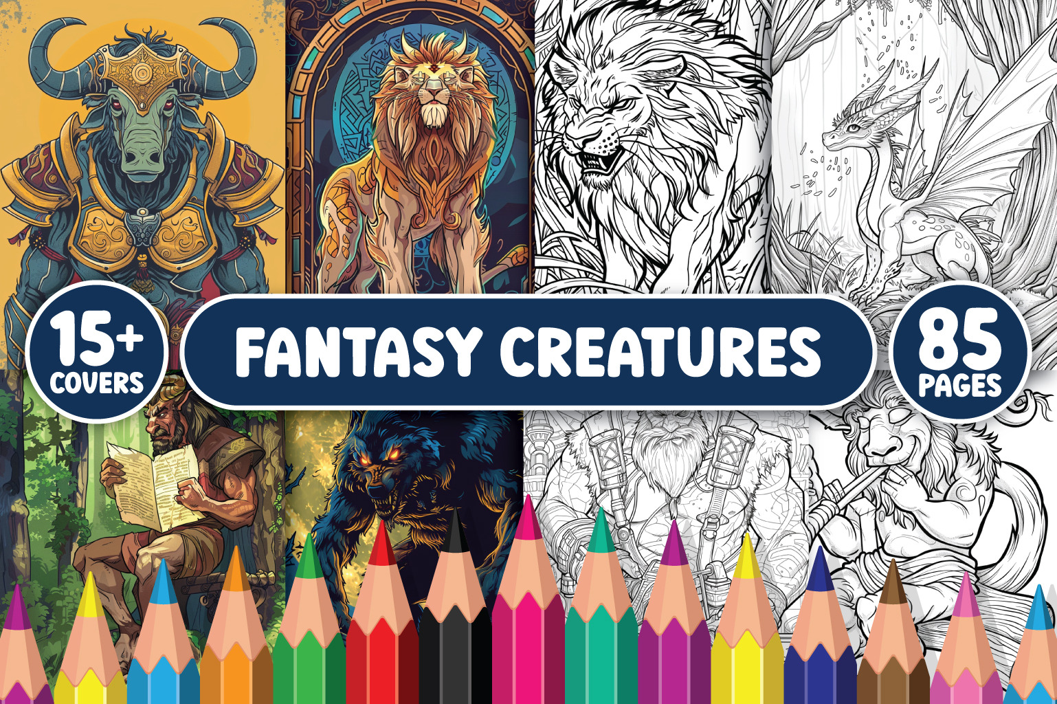 Fantasy Creatures Coloring Pages, an Illustration by BrightMart