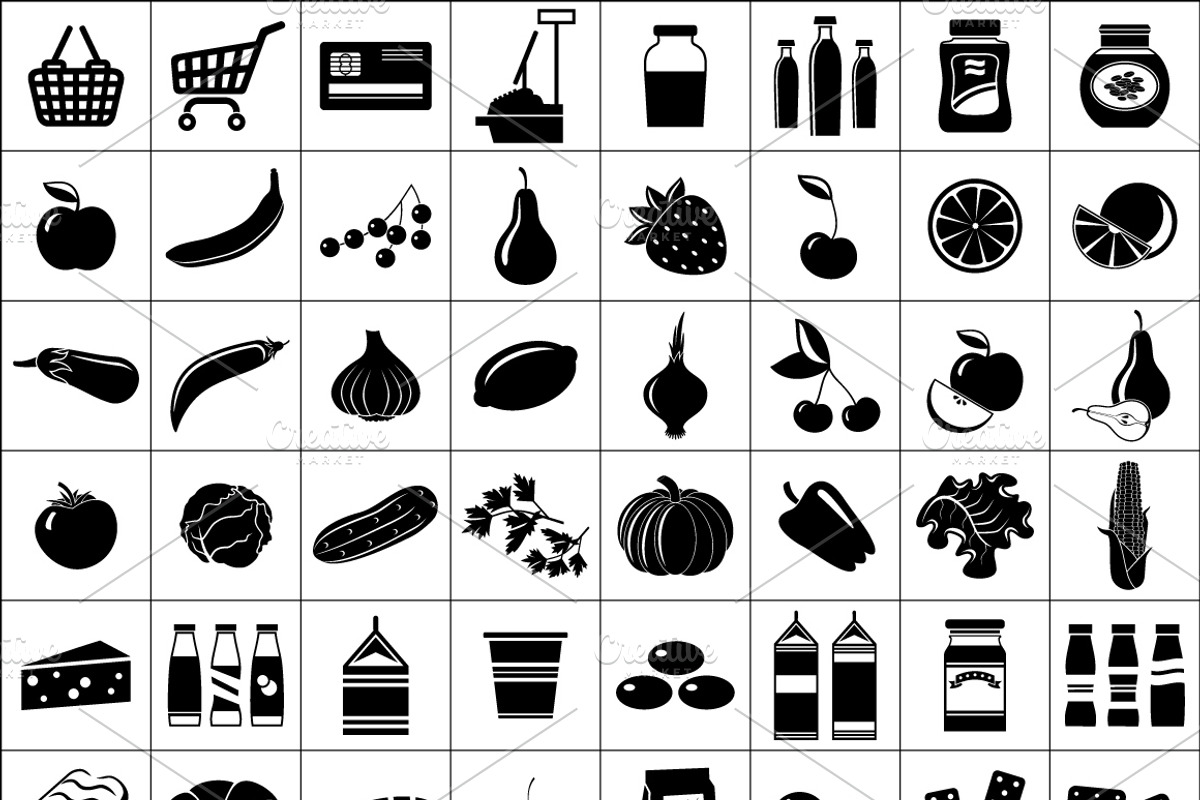 Set of supermarket symbols, a Food Illustration by Gurza SHOP
