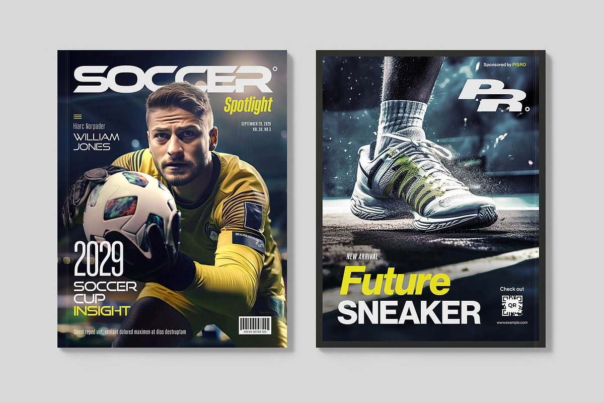 Soccer Sports Magazine Template, a Magazine Template by BrandPacks