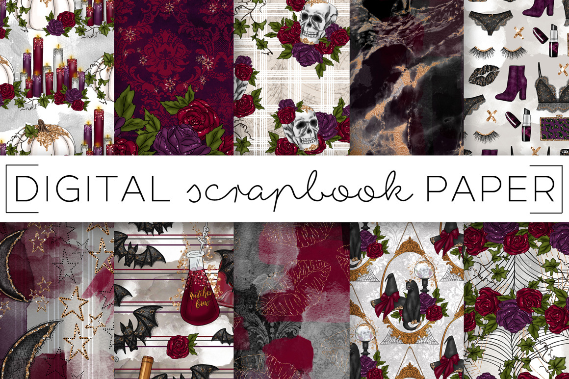 Halloween Floral Digital Papers, a Pattern Graphic by TWG Designs