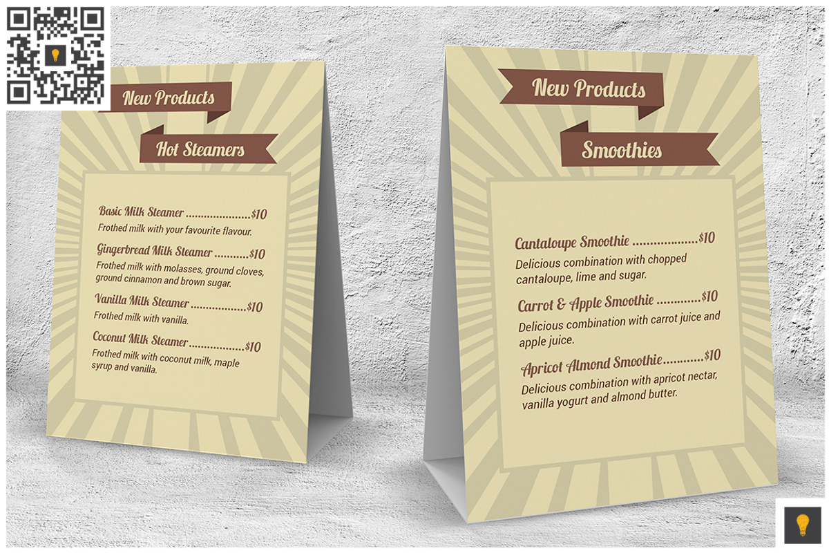 Retro Coffee Shop Menu Table Tent, a Templates & Theme by Shocky Design ...
