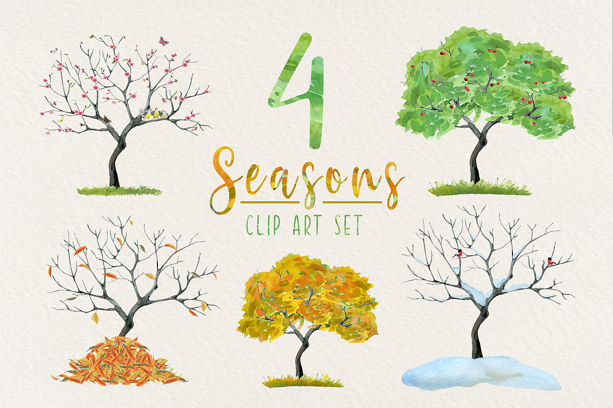 Four Seasons Clip Art Set, an Education Illustration by Tati Bordiu