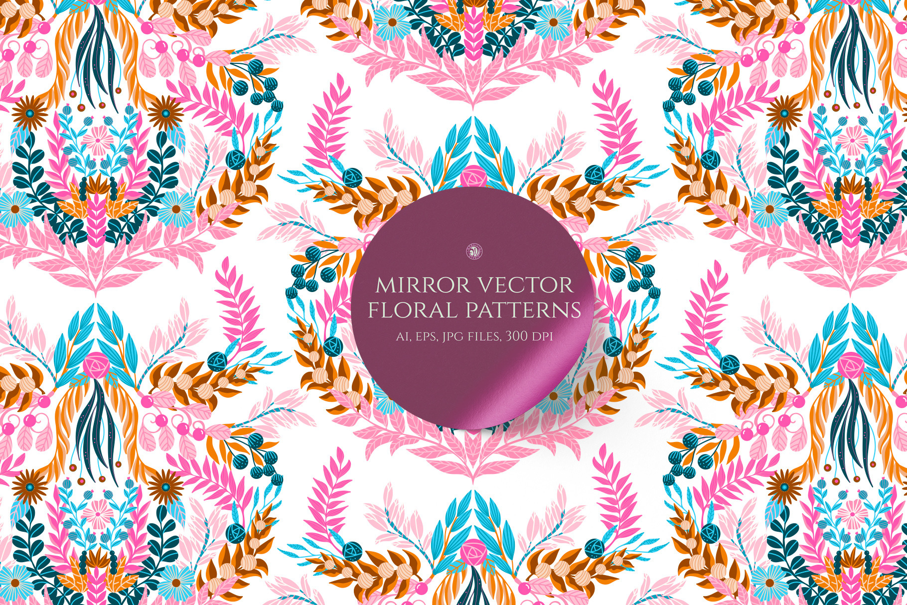 Mirror Vector Floral Patterns, a Pattern Graphic by Bloomart Studio
