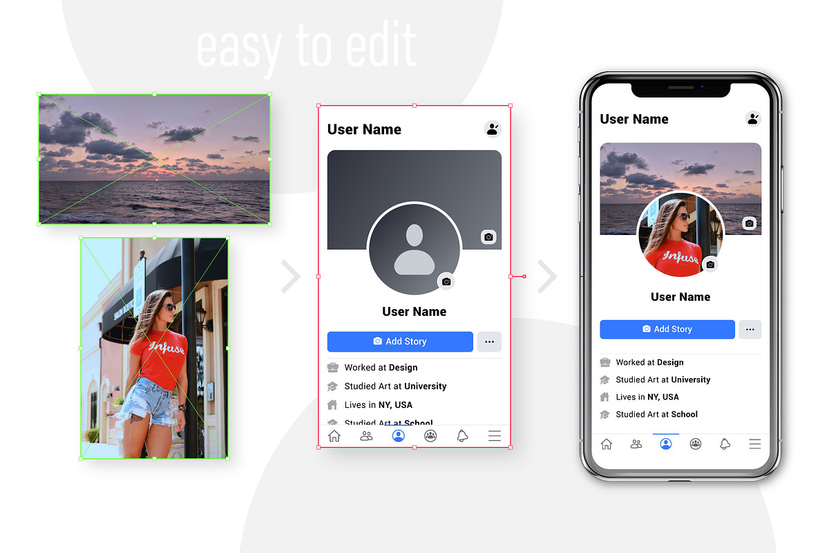 Facebook Screen Interfaces, a Social Media Template by karnofff