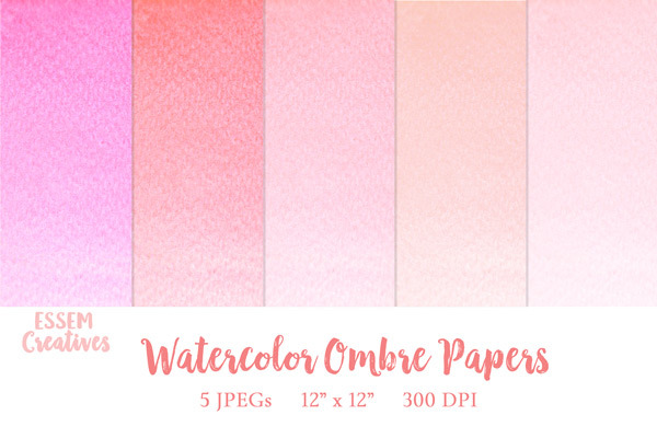 Pink Ombre Watercolor Papers, a Texture Graphic by Essem Creatives