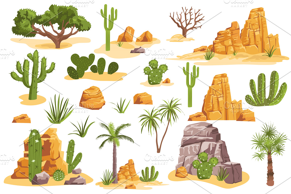 Desert Stones and Plants, an Object Illustration by alexdndz | Creative ...
