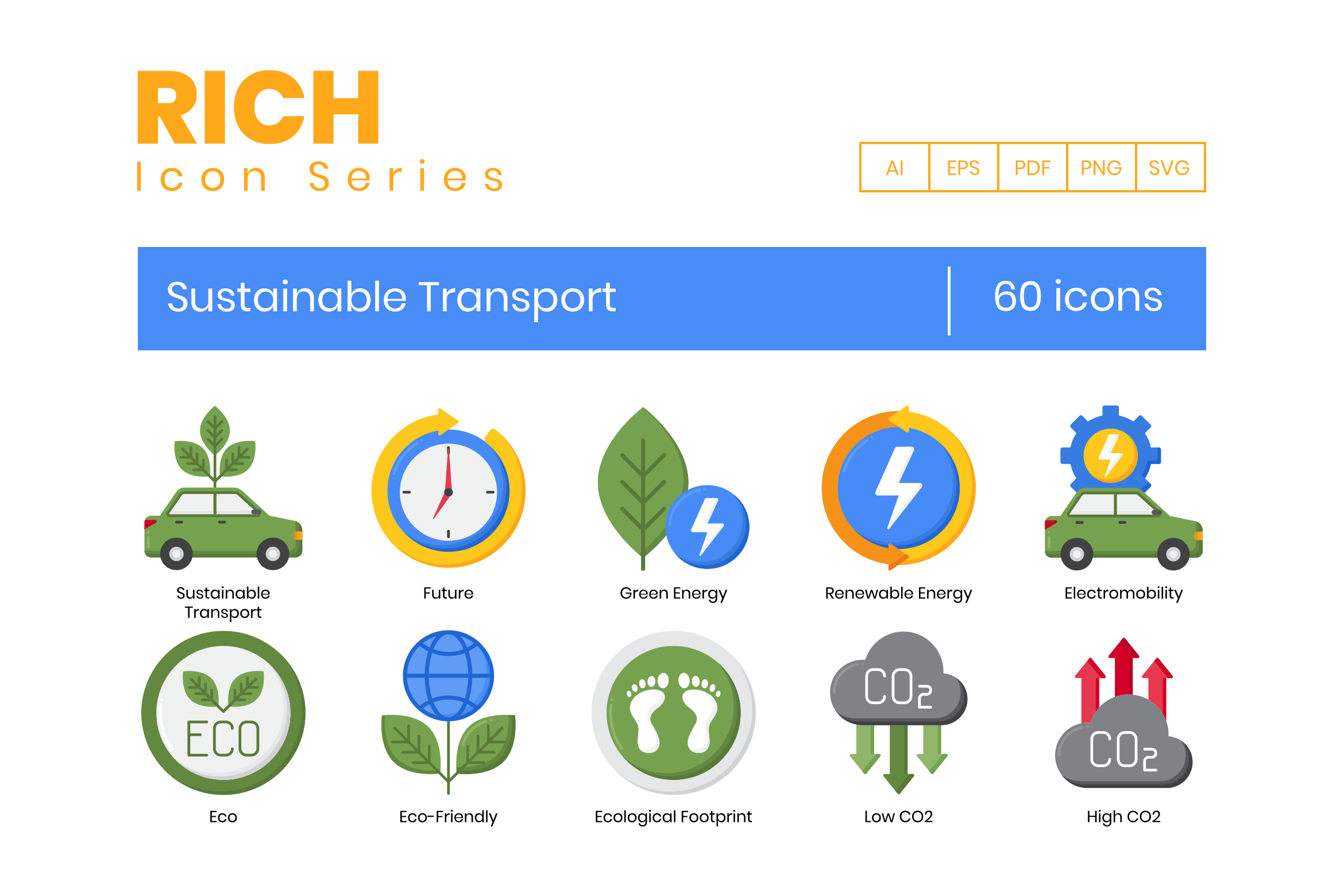 60 Sustainable Transport Icons, an Icon by Flat Icons